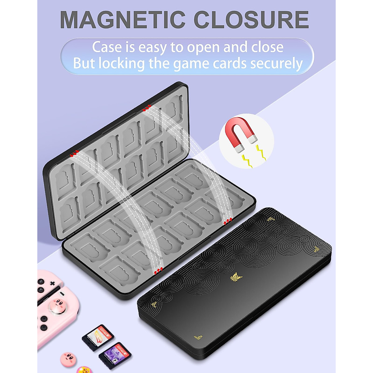 Ayochan for Nintendo Switch Game Case Black Card Cartridge Box Boys Teens Classic Game Storage with 24 Game Card Slots and 24 Micro SD Card Slots for Nintendo Switch/ Lite/ OLED Game Holder