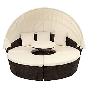 QUUL Patio Furniture Round Outdoor Sectional Sofa Set Rattan Daybed Sunbed with Retractable Canopy, Separate Seating