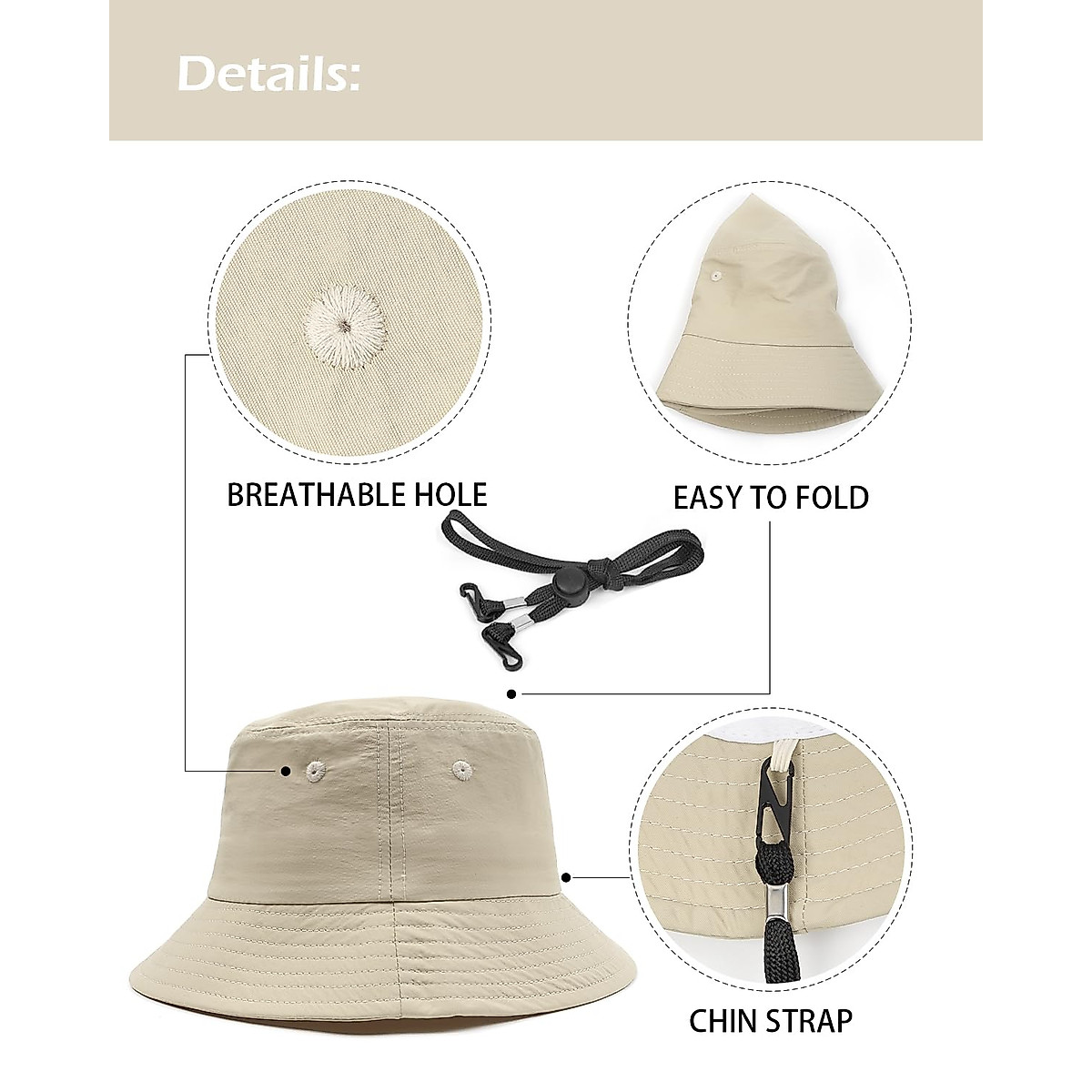 Zylioo UV Protection Fishing Hat for Small Heads,Adjustable Water Resistant Bucket Hat,Summer Outdoor Hiking Sun Hat