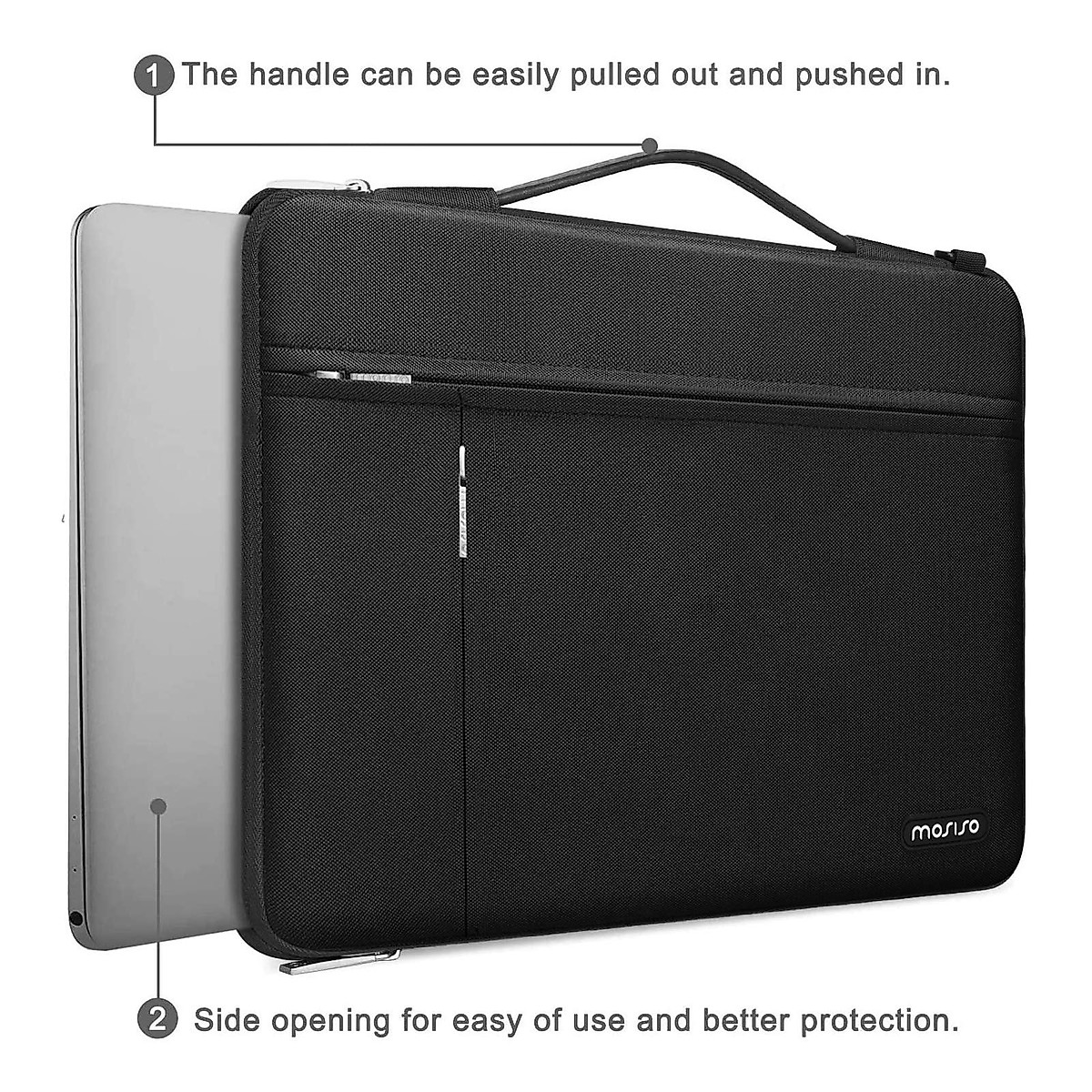 MOSISO 360 Protective Laptop Shoulder Bag Compatible with MacBook Air/Pro,13-13.3 inch Notebook, Compatible with MacBook Pro 14 M4 M3 M2 M1,Side Open Sleeve with Horizontal&Vertical Pockets, Black