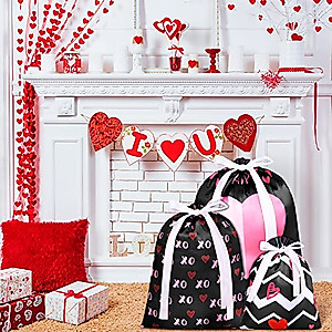 Fovths 9 Pieces Valentine Gift Bags Satin Valentine Gift Bags with Handles Assorted Size Reusable Gift Bag for Weddings, Valentines Day, Party Supplies