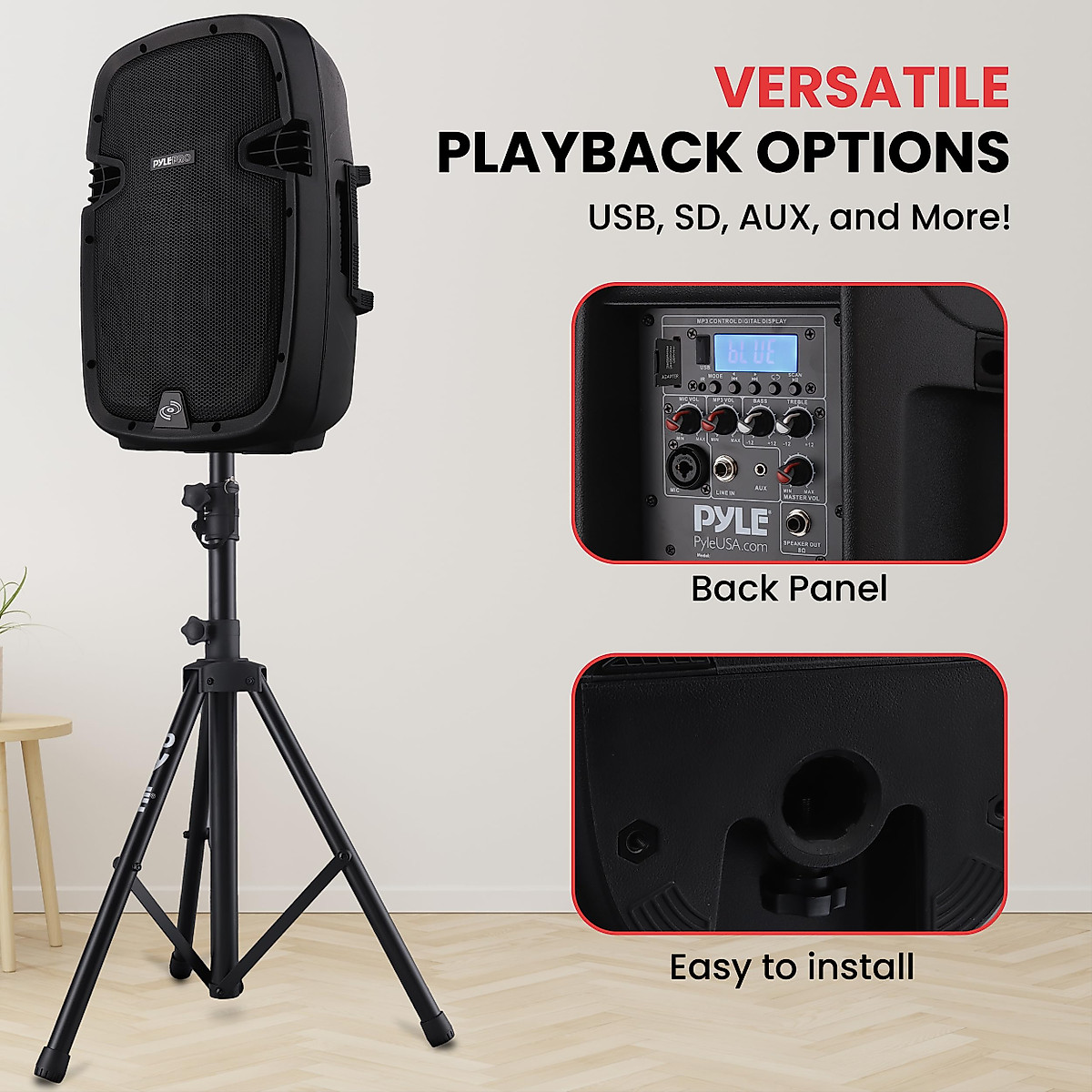 Pyle Wireless Portable PA Speaker System - 1000W High Powered Bluetooth Compatible Active + Passive Pair Outdoor Sound Speakers W/USB SD MP3 AUX - 35mm Mount, 2 Stand, Microphone, Remote