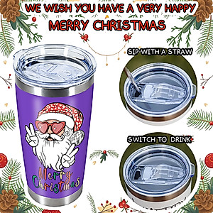 Paoren 12 Pcs 20 oz Christmas Tumblers Set, Christmas Tumbler Travel Coffee Cups Mugs Bulk Stainless Steel Vacuum Insulated Tumbler Gifts for Xmas Holiday Birthday New Year, Purple