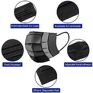 100 PCS Kids Black Face Mask - Breathable, Premium Designed Kids Mask with Longer Earloops Disposable Mask for Indoor and Outdoor Use