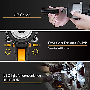 C P CHANTPOWER 20V 4.0Ah Battery Powered Cordless Impact Wrench, 1/2 Chuck Impact Gun w/Max Torque 330 ft lbs (450N.m), 4 Pcs Sockets,1 Hour Fast Charger and Tool Bag