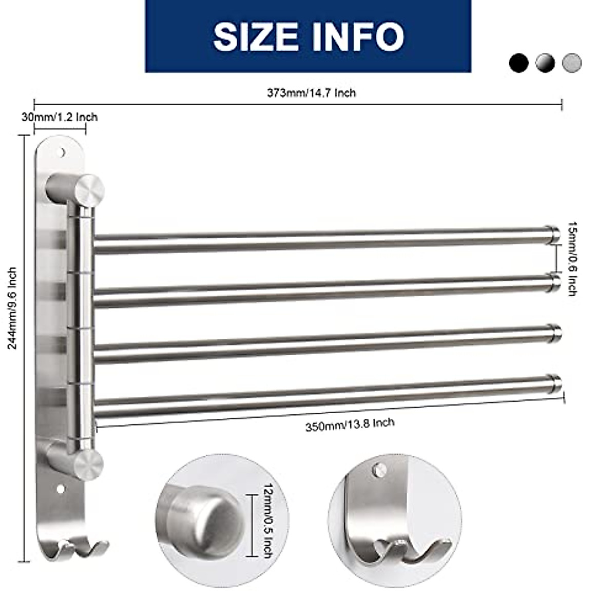 NearMoon Swivel Towel Rack, Thicken SUS304 Stainless Steel 4-Arm Towel Bar, Space Saving Wall Mounted Towel Holder with Hook, Rustproof Swing Out Towel Hanger for Bathroom, Kitchen (Brushed Nickel)