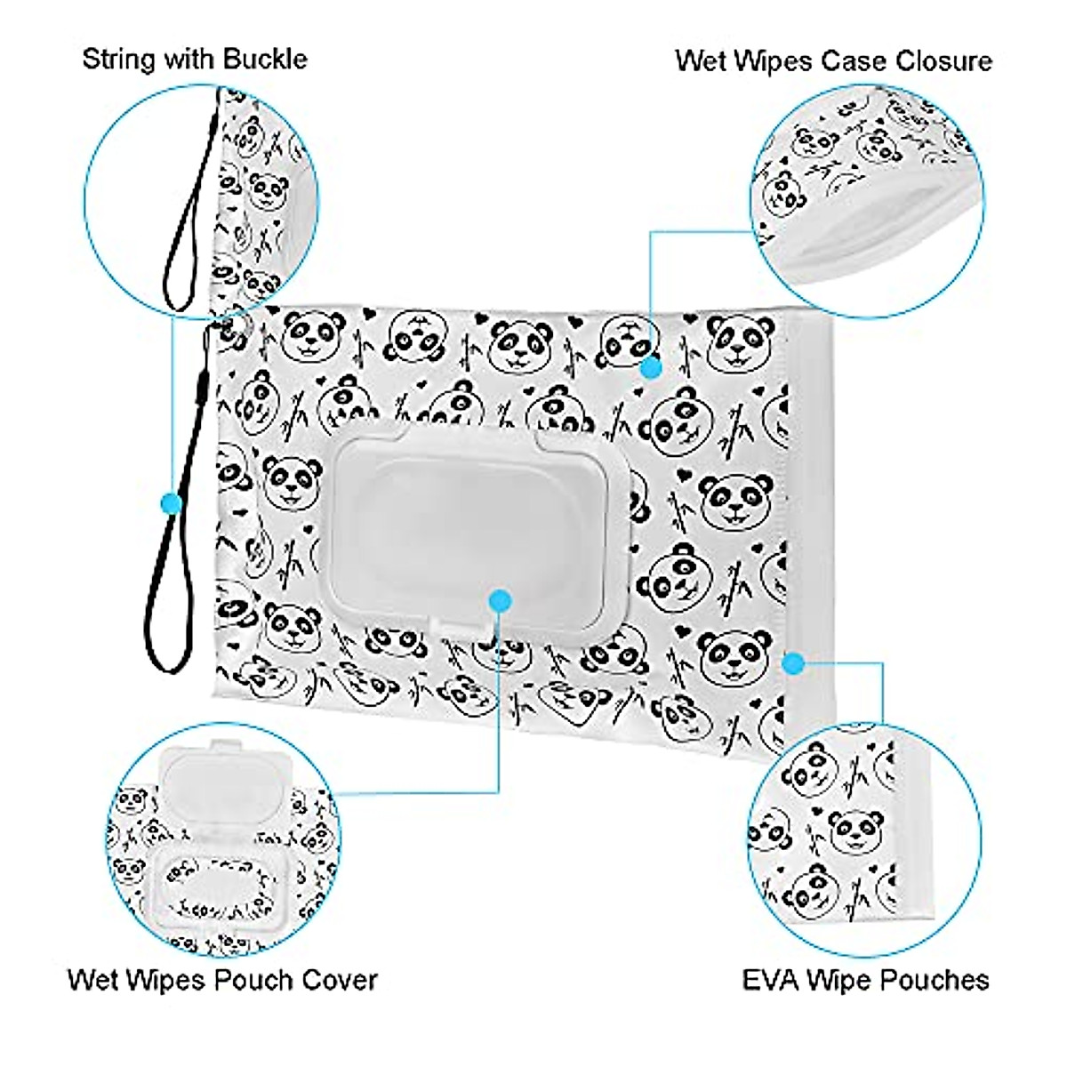 Umtiti Wipes Dispenser & Wipes Pouch/Tissue Bag, Wipes/Tissue Case with Moisture Seal Secure Lid, Non-Slip Rubber Feet & Sealing Design Keeps Wipes Fresh, Dustproof Wipes Container(PK+Panda)