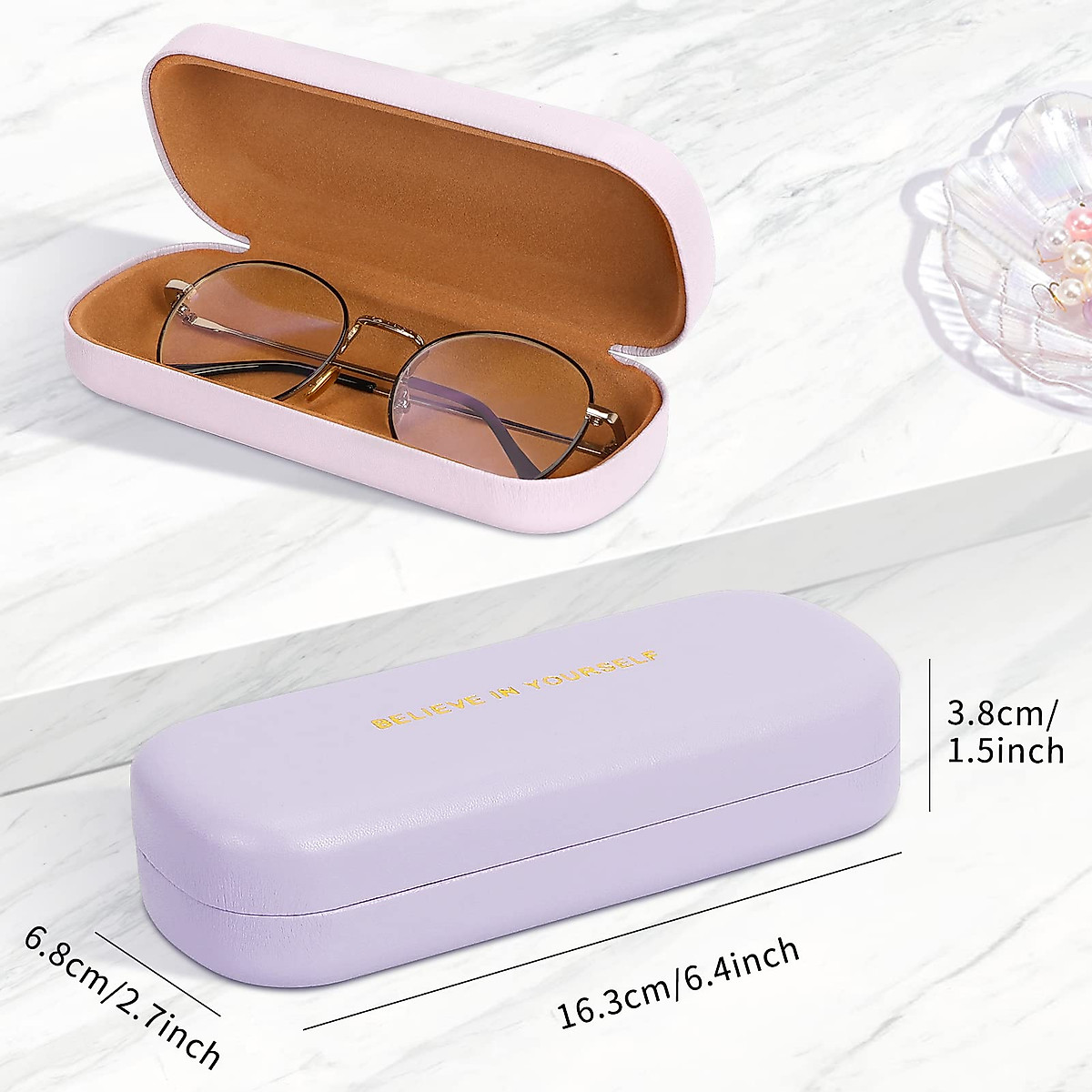 Unaone 2 Pack Eyeglass Case for Women Man, Light Portable Hard Shell Sunglasses Case Clamshell Glasses Protection Case,Pink and Purple