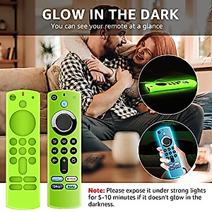 3 Pack Fire Stick Remote Cover, Silicone Remote Case for 2021 Fire TV Stick 4K Max/Alexa Voice Remote 3rd Gen, Anti Slip Silicone Protective Case with Lanyard(Glow Blue & Glow Green & Red)