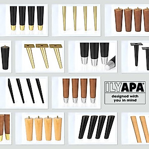 Ilyapa Tapered Oblique Metal Furniture Leg - Set of 4 Black Mid Century Modern 8 Inch Tapered Replacement Furniture Feet for Sofas, Chairs, Tables