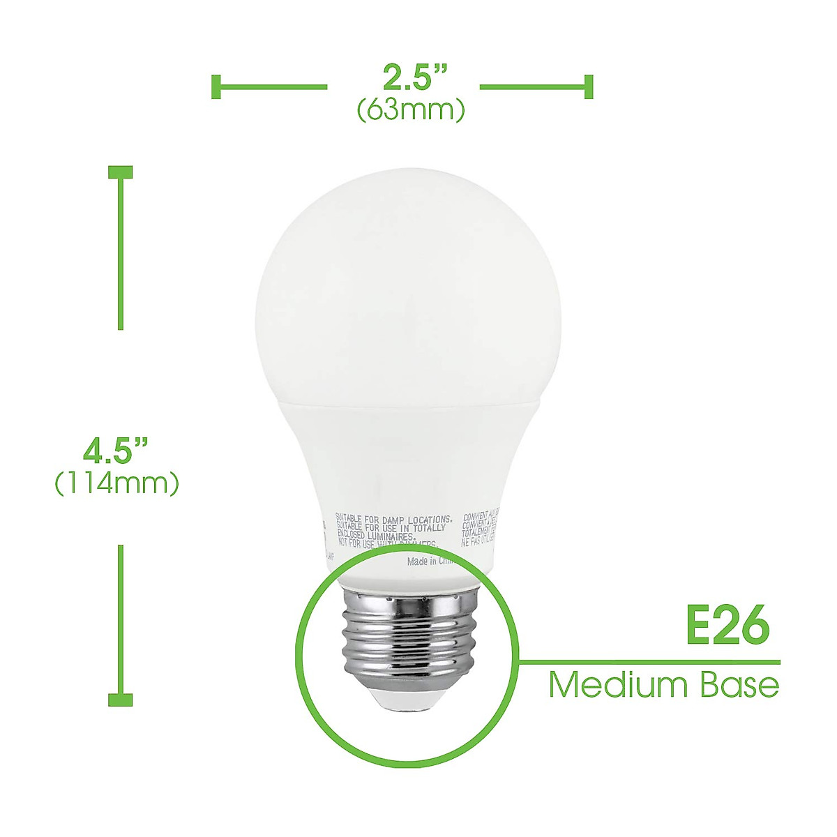 LED A19 3 Way Light Bulb, 4W/8W/14W, (40W/60W/100W Equivalent), 3000K Bright White, E26 Medium Base, 120V, Energy Star, (2 Pack)