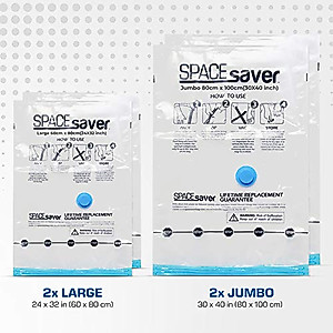 Variety 4 Pack | Spacesaver Vacuum Storage Bags Save 80% on Clothes Storage Space - Vacuum Sealer Bags for Comforters, Blankets, Bedding, Clothing - Compression Seal for Closet Storage - Pump for Travel (2 Large and 2 Jumbo bags)