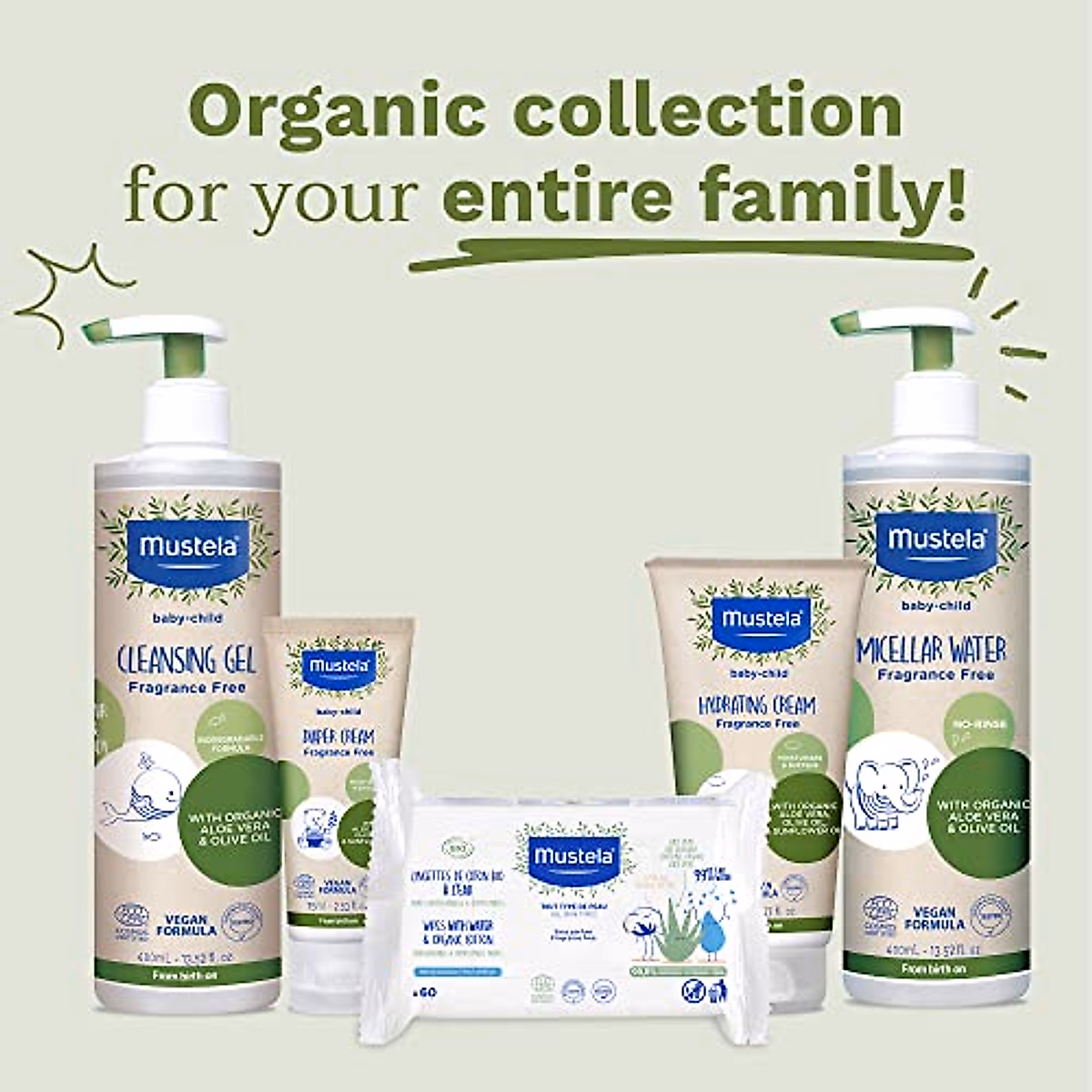 Mustela Certified Organic Hydrating Cream - Natural Body Lotion with Olive Oil, Aloe Vera & Sunflower Oil - For Baby, Kid & Adult - Fragrance Free, EWG Verified & Vegan - 5.07 fl. oz.