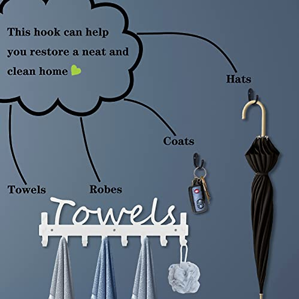 Over The Door Towel Hooks, Towel Rack Wall Mount Towel Holder for Bathroom, Kitchen, Metal Bath Organizer for Door Robe Hooks(White)