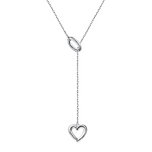Long Necklace 925 Sterling Silver Adjustable Oval Heart Y Shaped Lariat Necklace for Women Teen Girls Gifts, 20 + 2 inches