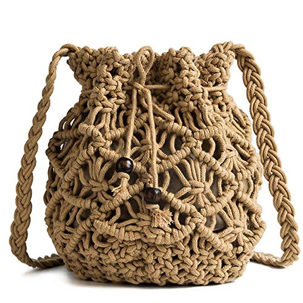 Losip-cc Women's Bucket Drawstring Handbag Straw Shoulder Bag Straw Weave Crossbody Handbag Beach Bags