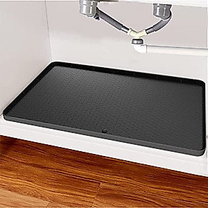 Under Sink Mat for Kitchen Waterproof, 34" x 22" Sink Cabinet Protector Mat Silicone Under Sink Liner Drip Tray with Drain Hole, Cabinet Protection Mat for Kitchen, Holds up to 2 Gallon Liquiq