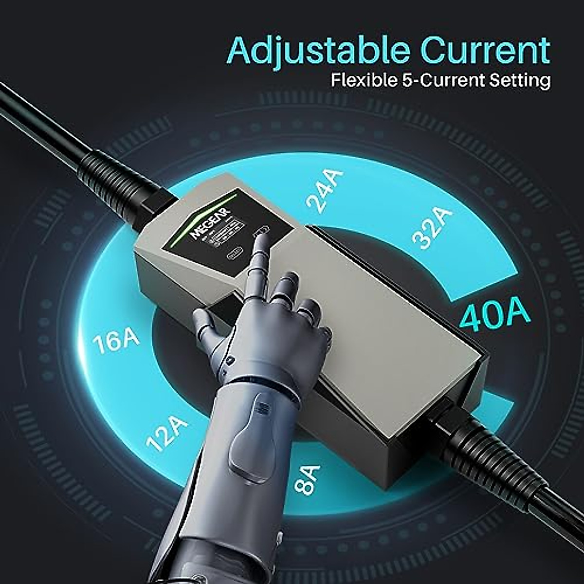 MEGEAR Electric Vehicle Charger with NEMA 14-50 Plug, Level 2 Portable EV Charging Station Adjustable Current 12A/16A/24A/32A/40A for SAE J1772 EVs