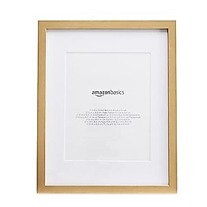 Amazon Basics Rectangular Photo Picture Frame, 11" x 14" or 8" x 10" with mat, Pack of 2, Gold, 12.28 x 15.18 inches