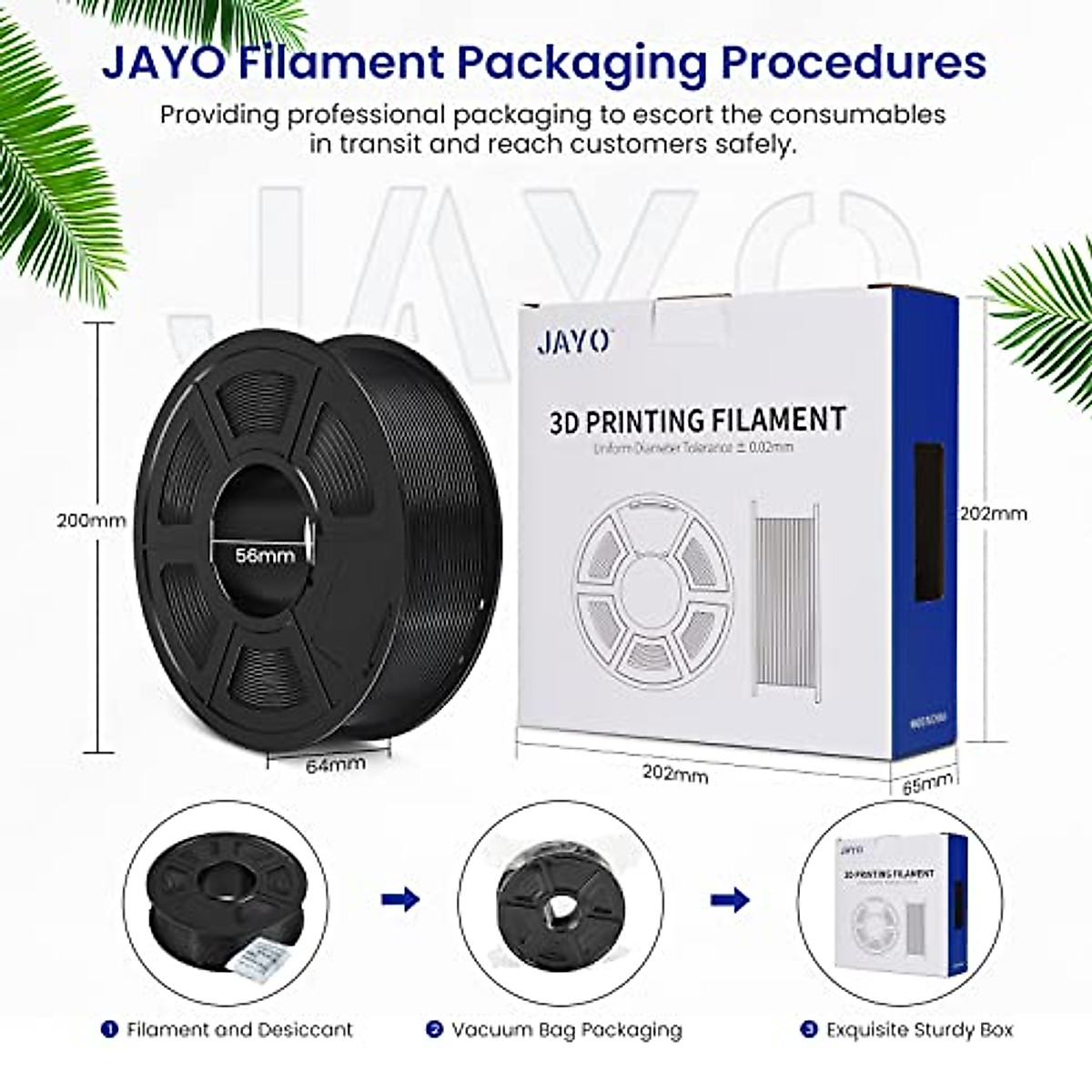 JAYO PETG 3D Printer Filament, 1.75mm PETG Filament 2KG Spool, Consumable Dimensional Accuracy +/-0.02mm, Printing Material fit for FDM 3D Printers, PETG Black+Black