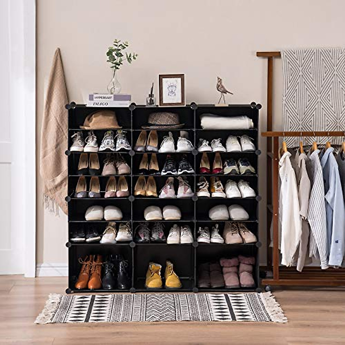 YOUDENOVA Portable Shoe Rack Organizer, 48-Pair Tower Shelf Storage Cabinets, Plastic Shoe Organizer for Entryway, Expandable for Heels,Boots,Slippers