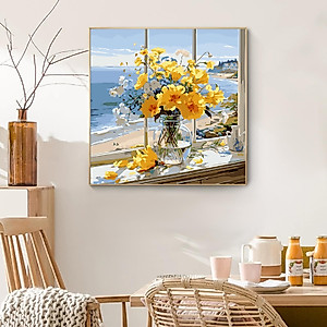 PRASIO Paint by Numbers Kit for Adults Beginner, Flowers Adult Paint by Number Kits on Canvas, DIY Acrylic Watercolor Oil Paint by Number for Adults for Home Decor Gift 16x16 Inch