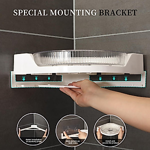 akinbas Corner Shower 2 Tier Caddy Lazy Susan Organizer 360 Rotating Corner Shelf Wall Mounted with No Drilling Shelves for Bathroom Dorm and Kitchen (White)