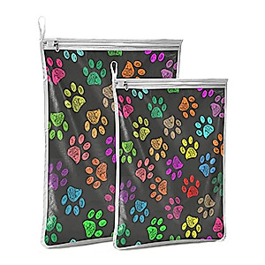xigua Delicates Mesh Laundry Bag, Hand Drawn Colorful Paw Prints Wear-resistant and Durable Washing Bag storage bag for Protect Underwear Bras Socks Blouse-1 Large & 1 Medium
