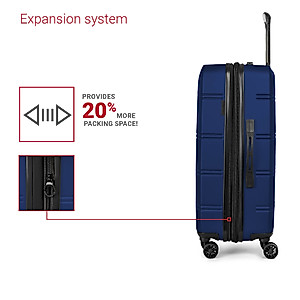 Swiss Mobility LAX Collection 3 Piece Hard Shell Luggage Set, Expandable Suitcases with 360-Degree Spinner Wheels, Retractable Handle, 20 Inch Carry On, 24 Inch Mid-size, 28 Inch Large Bags, Blue