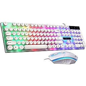 HJJWL Gaming Keyboard and Mouse Combo, RGB Rainbow Backlit Keyboard Compact USB Wired Mechanical Feeling Keyboard for Computer Gamer Office (Black),Colour Name:Black (Color : White)
