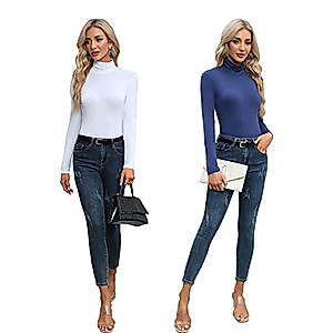 ciciread Womens Long Sleeve Turtleneck Slim Fitted Lightweight Casual Active Layer Tops Shirts (as1, Alpha, m, Regular, Regular, White)