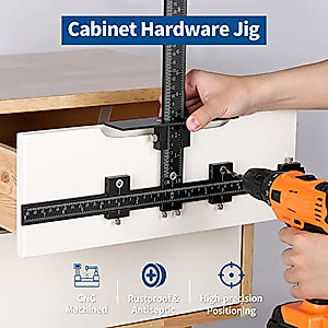 Raynesys Aluminum Alloy Cabinet Hardware Jig, Punch Locator Cabinet Drawer Drilling for Easy Installation, Adjustable Drill Guide for Door & Drawer Front Handles Punch Locator, Black