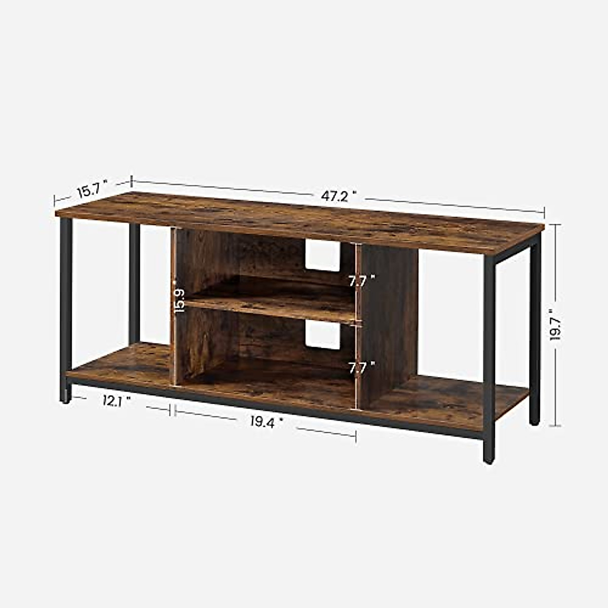 VASAGLE TV Stand for TV up to 55 Inches, Cabinet with Open Storage, Console Unit with Shelving, for Living Room, Entertainment Room, Industrial, Rustic Brown and Black ULTV060B01