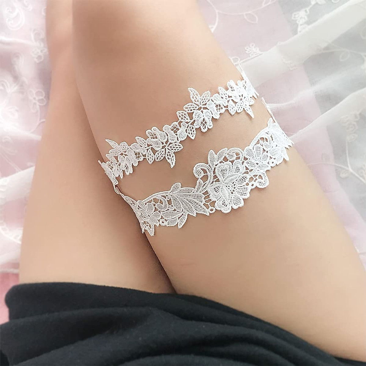 Lace Bridal Garter Set - 2 White Prom Garter Belts