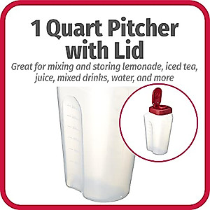 Goodcook 10661 1 quart mixing easy pour bottle with measurments rounded grip, Tighten Square Cap with snap Lock Cap, clear and red