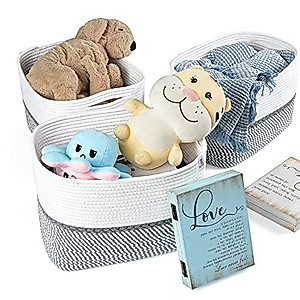 RITHLELA Woven Baskets 15"x10"x9" Cotton Rope Cube Storage Baskets Set of 3 Decorative Baskets Closet Cloth Storage Baskets and Bins for Shelves with Handles for Blanket, Laundry, Clothes - Grey