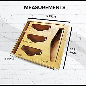 AHCHAK Ziplock Bag Organizer, Kitchen Drawer Organizer, Drawer Divider for Snack, Sandwich & Gallon Bags, Kitchen Organizer, Natural Bamboo Sandwich Bag Organizer