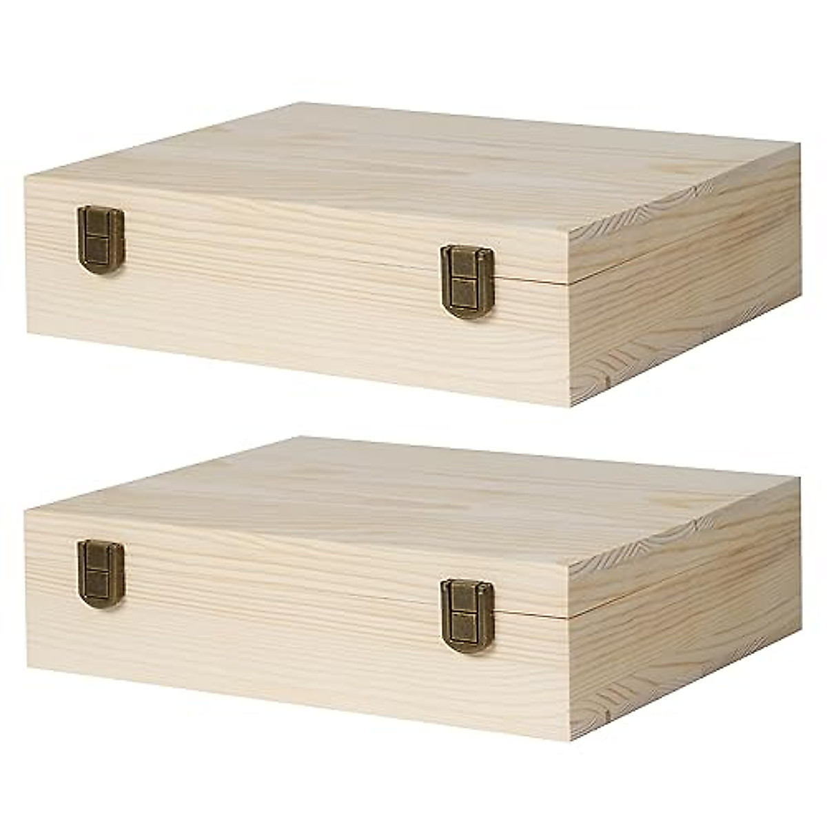 ZKHOB 2 Pack Unfinished Wooden Box with Lid Small Wood Boxes(12 x 9x 3.1 inch) Natural Pine Wooden Box for Crafts,Wooden Gift Boxes,Memory keepsake Box Jewelry Box Decor Storage