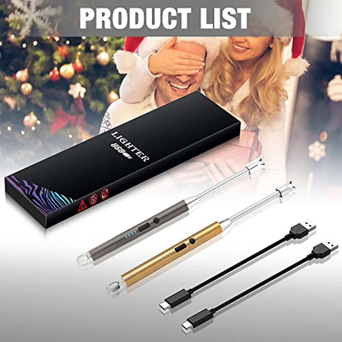 Candle Lighter，Electric Lighter USB Rechargeable arc Plasma Lighter with LED Battery Display Safety Switch Power Indicator,Longer Flexible Neck for Camping Candle Cooking BBQs Fireworks