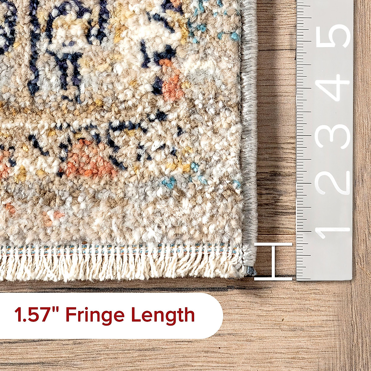 nuLOOM Marley Traditional Medallion Fringe Area Rug, 4' x 6', Beige, Rectangular, 0.3" Thick