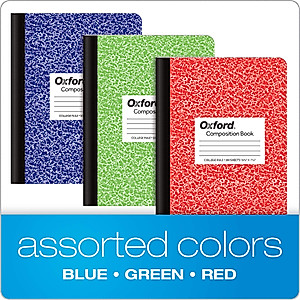Oxford Composition Notebook 6 Pack, College Ruled Paper, 9-3/4 x 7-1/2 Inches, 100 Sheets, Assorted Marble Covers. 2 Each: Blue, Green, Red (63763)