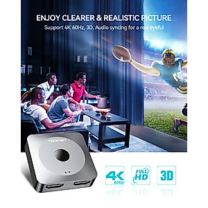 TECKNET HDMI Switch 4k@60hz Splitter, Aluminum Bidirectional HDMI Switcher 2 in 1 Out, Manual HDMI Hub Supports HD Compatible with Xbox PS5/4/3 Blu-Ray Player Fire Stick Roku(Cable is not Included)