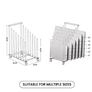 Sumerflos Acrylic Art Storage Rack with Caster Wheels - Clear Canvas Storage Rack for Artwork, Panel, Frame, Drawing Board, Printed Matter, Paper Pad, Backing Plate (13.78" D X 23.03" W X 28.54" H)