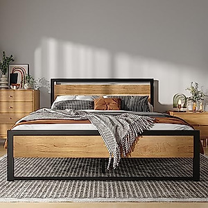 BONSOIR Full Size Bed Frame Steady Steel Platform with Wood Headboard/Footboard (Full Size)