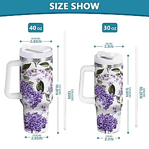 RPLIFE Purple Lilac Flowers Stainless Steel Coffee Mug, Insulated Coffee Mug with Lid, Coffee Tumbler for Women