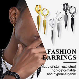 Punk Spikes Dangle Hinged Hoop Earrings for Men Women Black Huggie Earring Fashion Jewelry