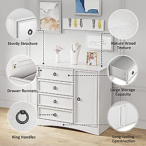 LGHM Modern 4 Drawer Dresser Set of 2, Dressers for Bedroom Adjustable Shelves, Tall Chest of Drawers Closet Organizers and Storage for Clothes - Easy Pulls, Textured Borders White