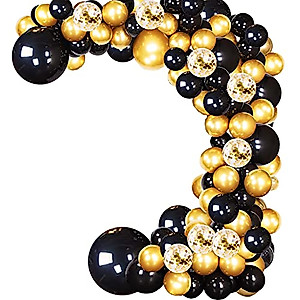 Black and Gold Balloons Garland Kit, 103 Pieces Black Balloons Black Gold Confetti Balloons with 4 Different Sizes for Graduation Wedding Birthday Party Decorations