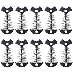 Alnicov 10Pcs Deck Plank Board Tent Stakes,Fishbone Deck Anchor Pegs with Spring Buckle for Outdoor Camping Hiking,Black