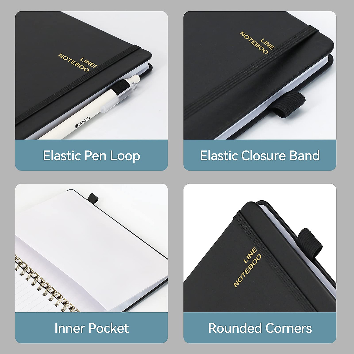 Soomeet Lined Spiral Journal Notebook with Pen Loop, 100 GSM Thick Paper, Large 7 inches x 10 inches Notebook Wire Bound Journal Work Notebook for Office School Supply, Hardcover, Black